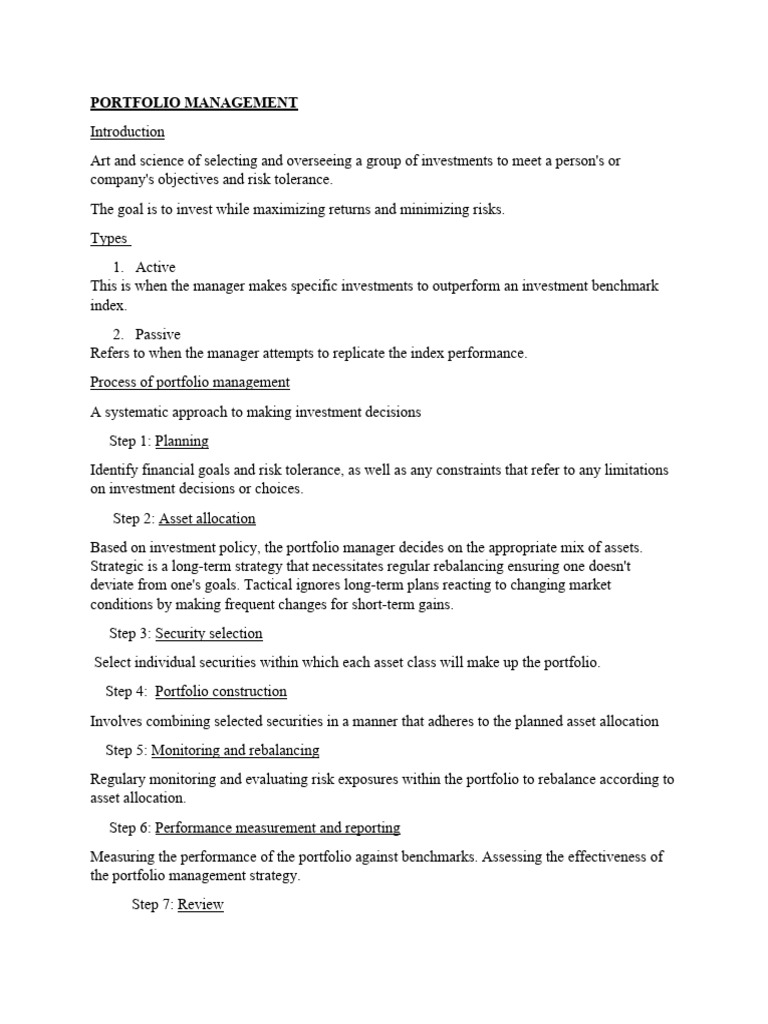 PORTFOLIO MANAGEMENT-Group Work | PDF | Finance & Money Management