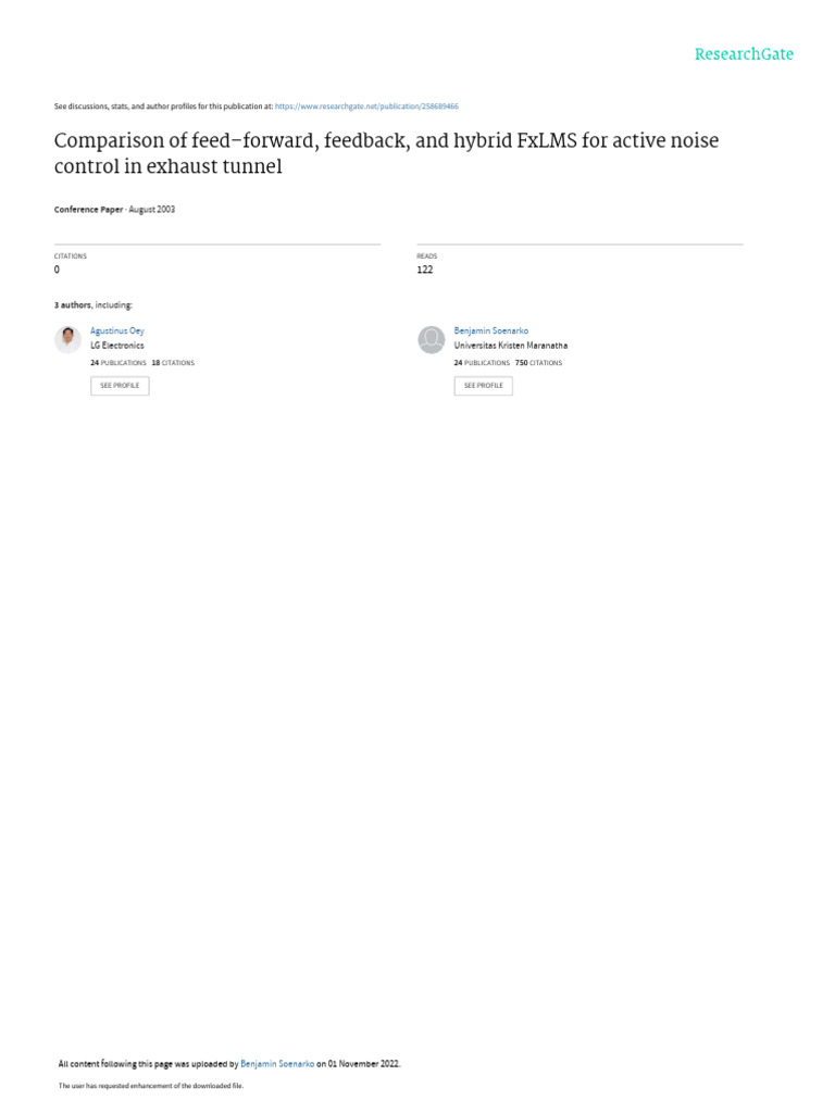 Comparison of Feed-Forward, Feedback, and Hybrid Fxlms For Active Noise Control in Exhaust ...
