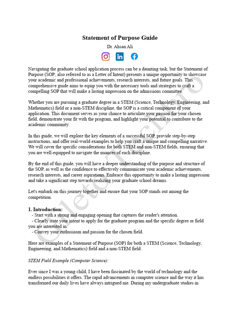 Statement of Purpose Writing Guide | PDF | Artificial Intelligence ...