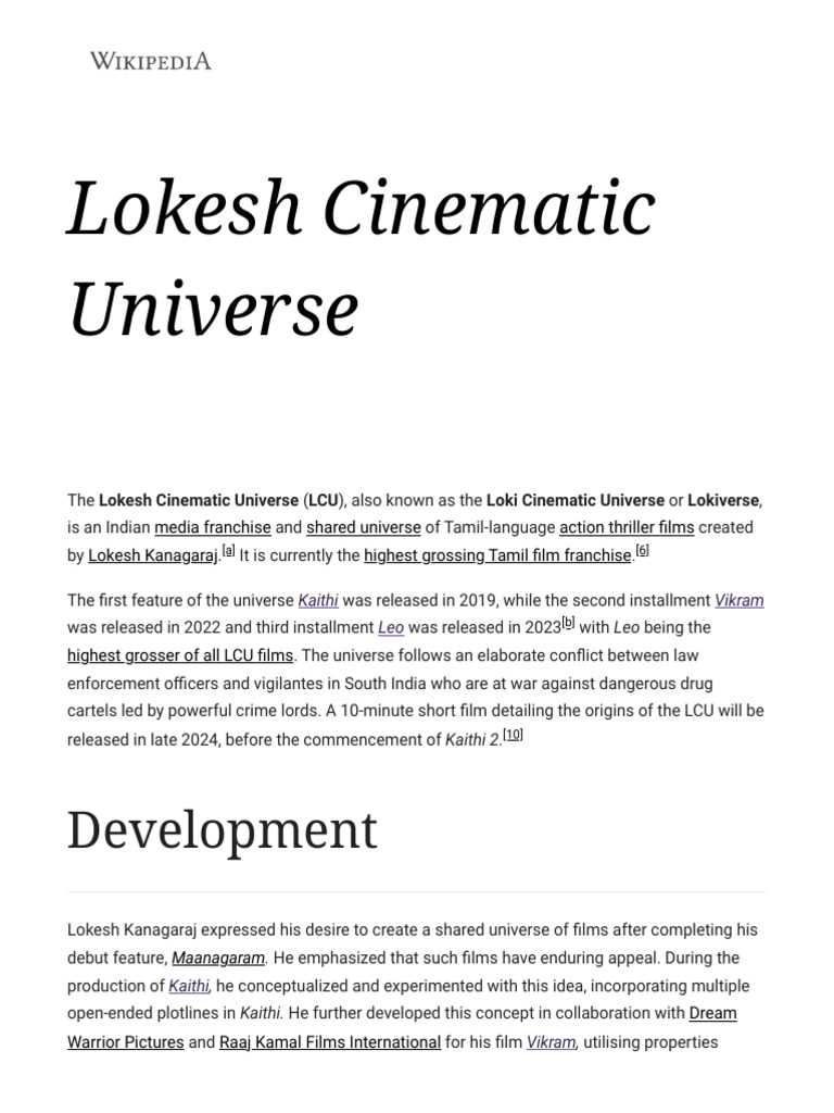 Lokesh Cinematic Universe . | PDF | Cinema Of India