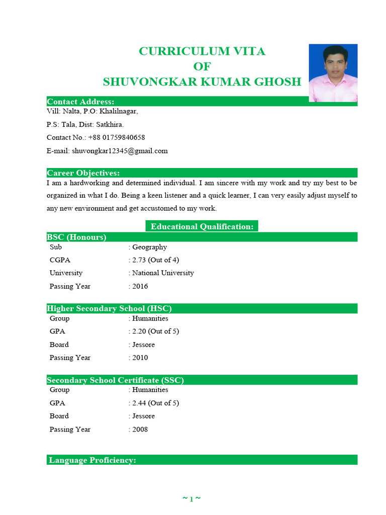Shuvongkar Kumar Ghosh Curriculum Vitae | PDF | Religion & Spirituality