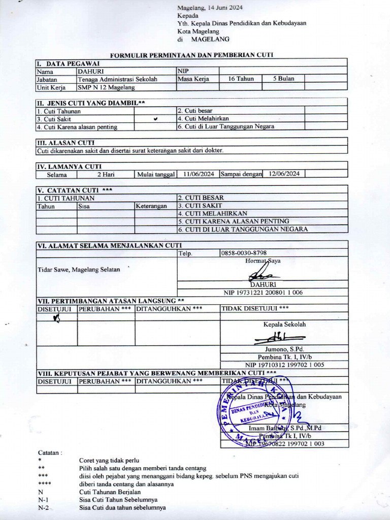 Form Pengajuan Cuti | PDF