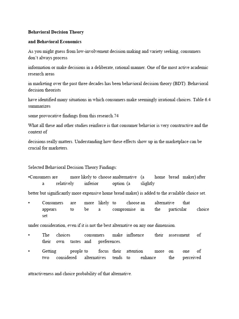 Understanding Behavioral Decision Theory | PDF | Psychological Concepts ...