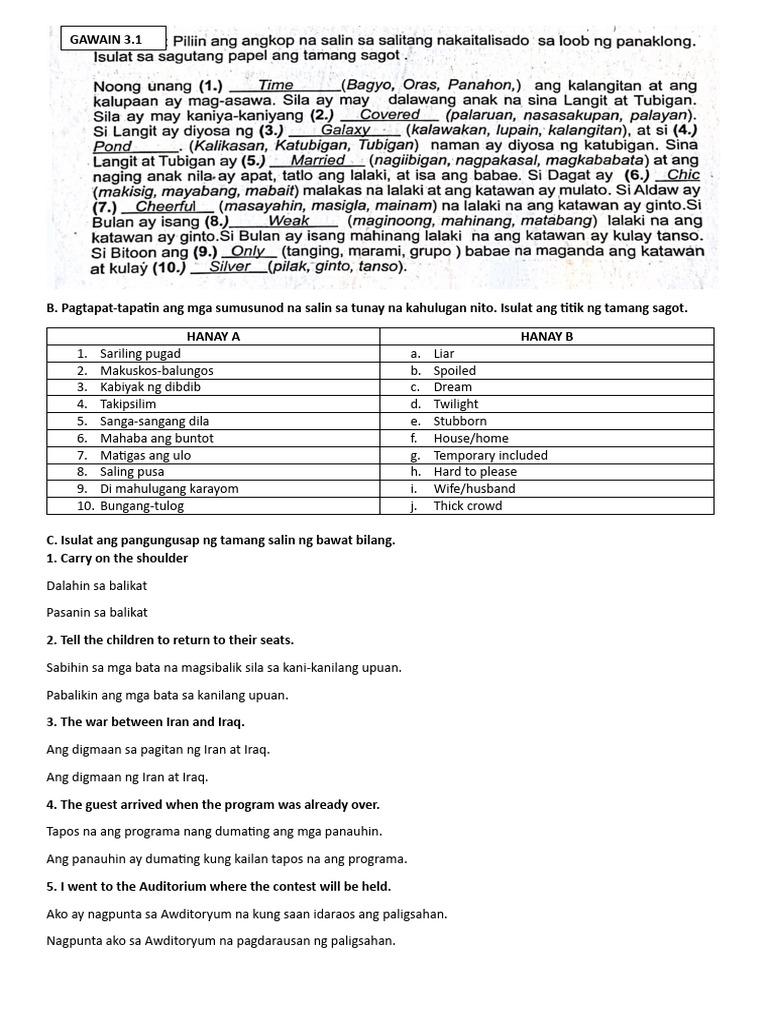 Gawain 3.1 Pagsasalin 25 Items | PDF