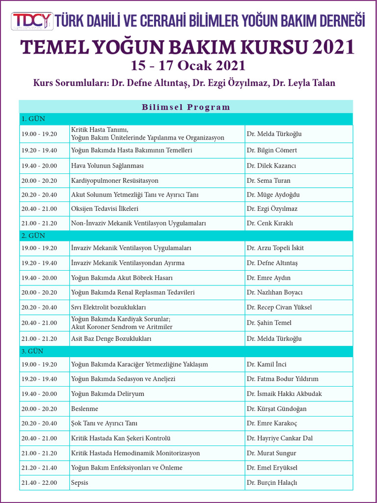 15 17 Ocak Temel Yogun Bakim2211 Kursu Sunumlari - Compressed | PDF