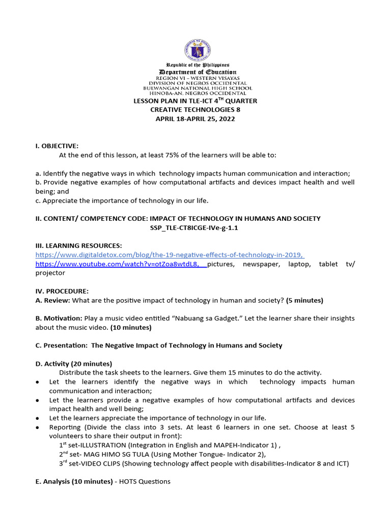 Negative Impacts of Technology in Society | PDF | Learning | Communication