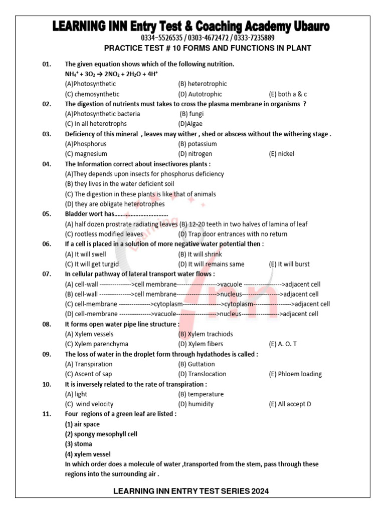 Bio 1ST Year Form and Functions in Plants | PDF | Branches Of Botany ...
