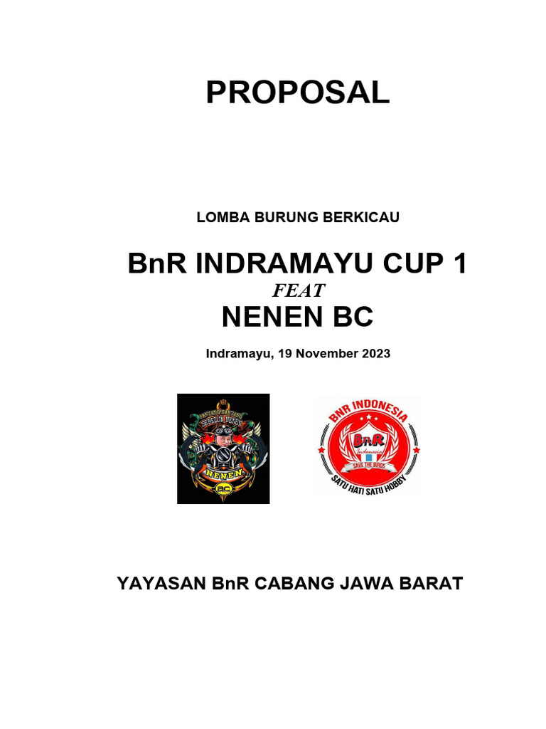 PROPOSAL BNR INDRAMAYU CUP 1 | PDF