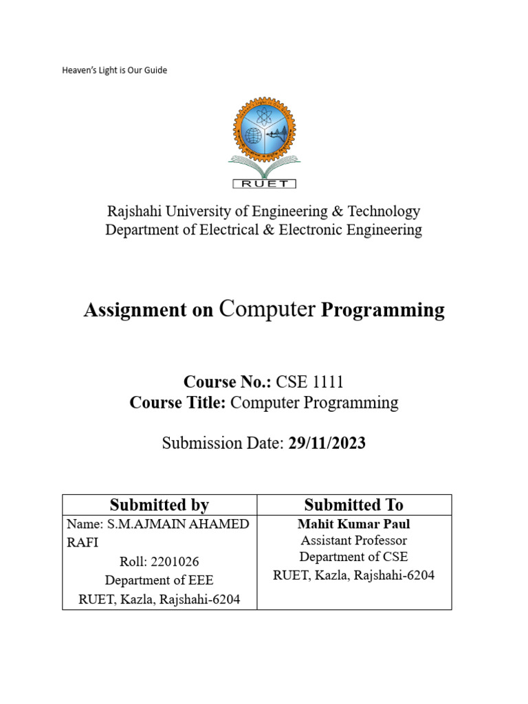 Computer: Assignment On Programming | PDF | Computer Science | Computer Programming