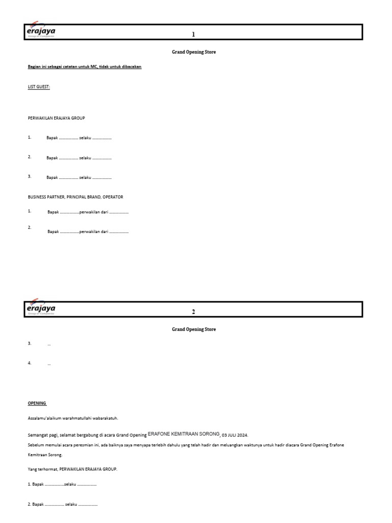 MC Script Erafone Kemitraan Sorong (03 Juli 2024) | PDF