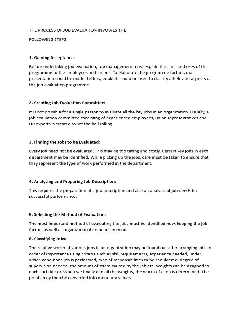 The Process of Job Evaluation Involves The | PDF | Incentive | Employment