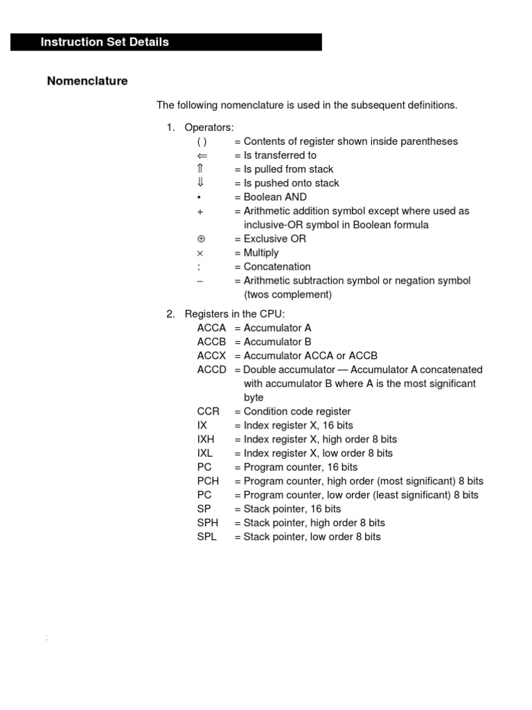 6803 Instruction Set (68HC11 Subset) | PDF | Instruction Set | Pointer (Computer Programming)