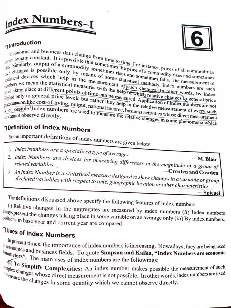 Chapter Index Numbers PDF Part-1 | PDF | Cost Of Living | Index (Economics)