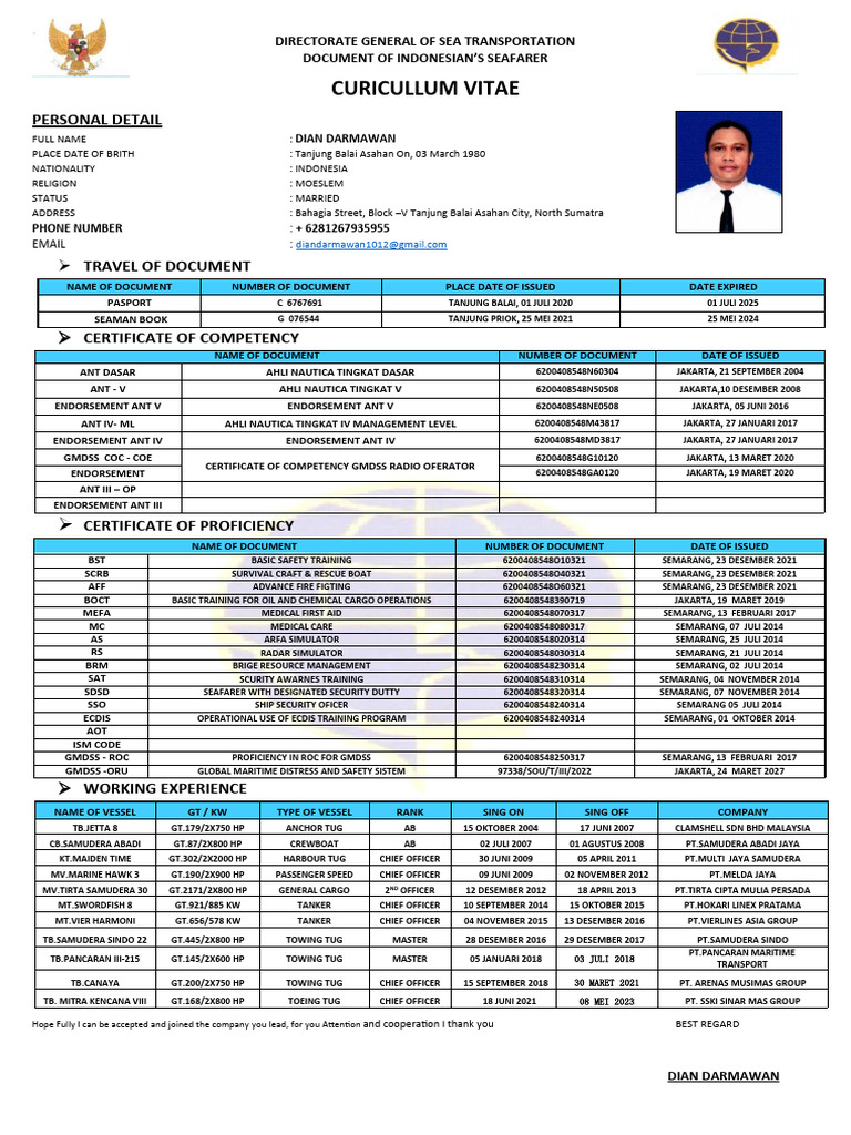 Cv. Words Dian Darmawan Ant Iv Management Level 2 | PDF | Shipping | Water Transport