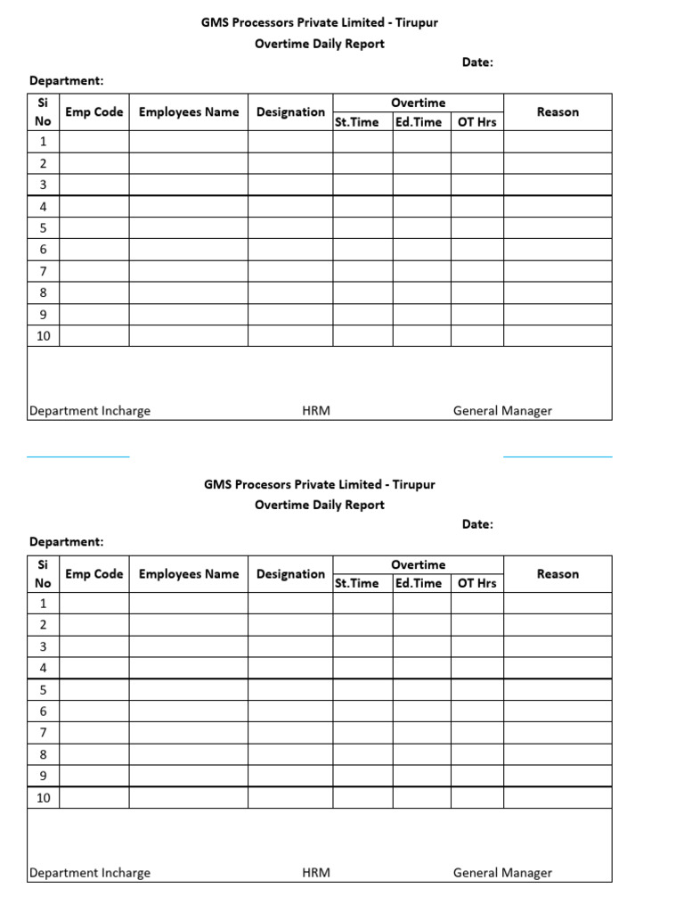 Overtime Daily Report Template | PDF