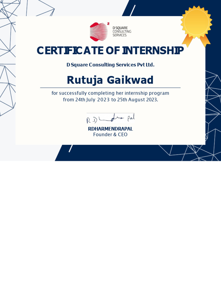 Internship Certificate for Rutuja Gaikwad | PDF | Technology & Engineering