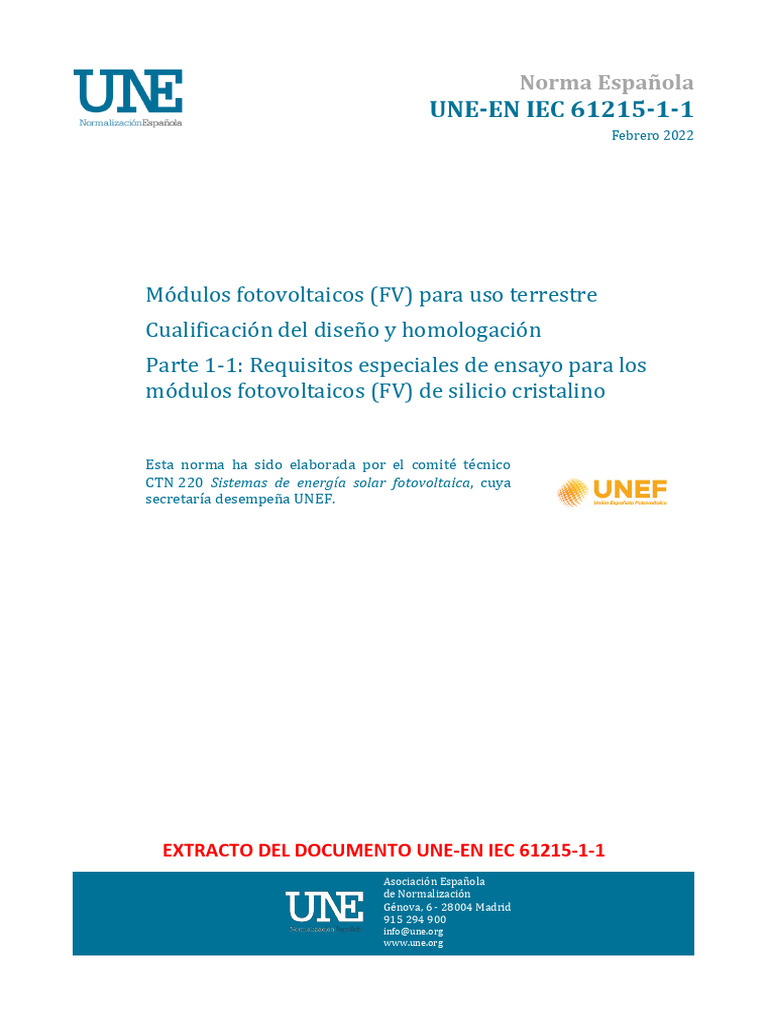 Norma UNE-EN IEC 61215-1-1 Fotovoltaicos | PDF | Cantidades fisicas ...