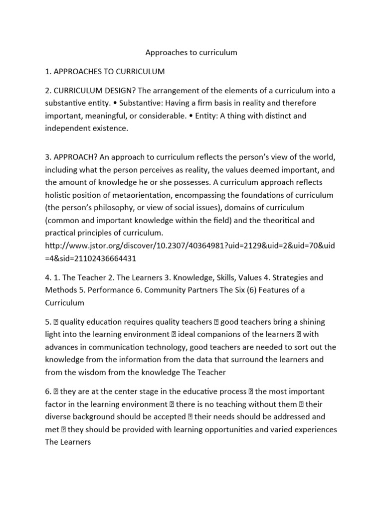 Approaches To Curriculum Design | PDF | Curriculum | Learning