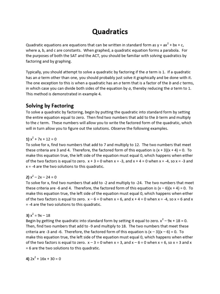 Quadratic S Pdf Quadratic Equation Factorization
