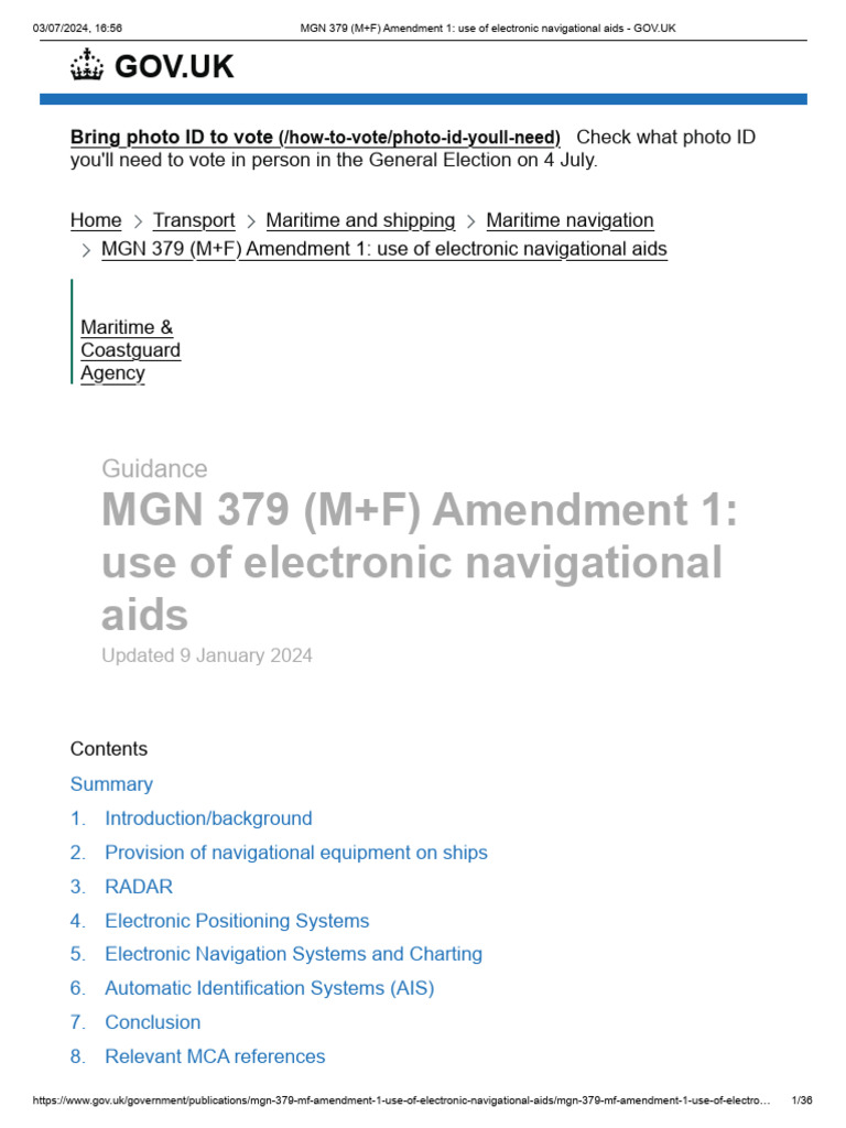 MGN 379 (M+F) Amendment 1 - Use of Electronic Navigational Aids - GOV ...