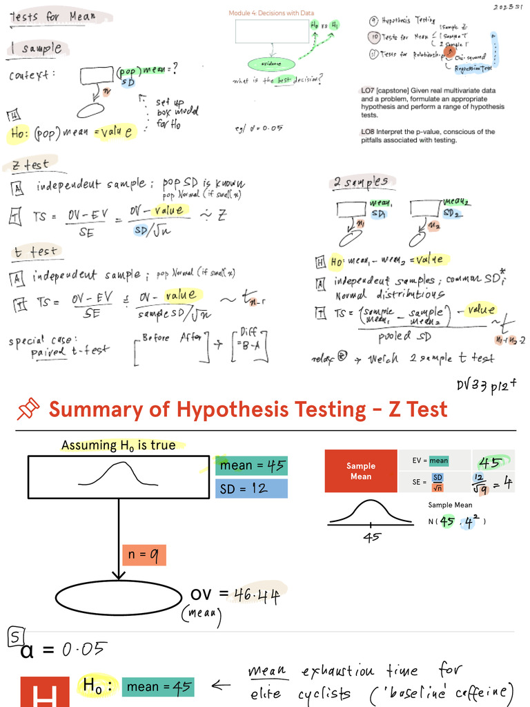 2023S1 TopicSummary10 | PDF | Student's T Test | Hypothesis