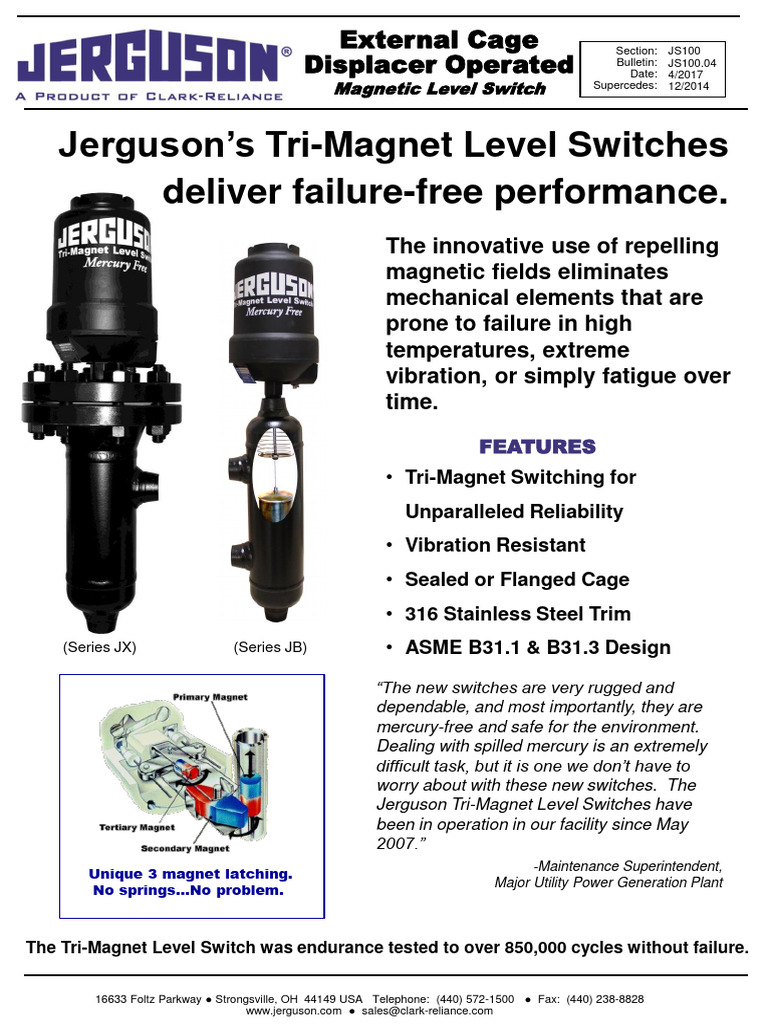 Jerguson's Tri-Magnet Level Switches | PDF | Pipe (Fluid Conveyance ...
