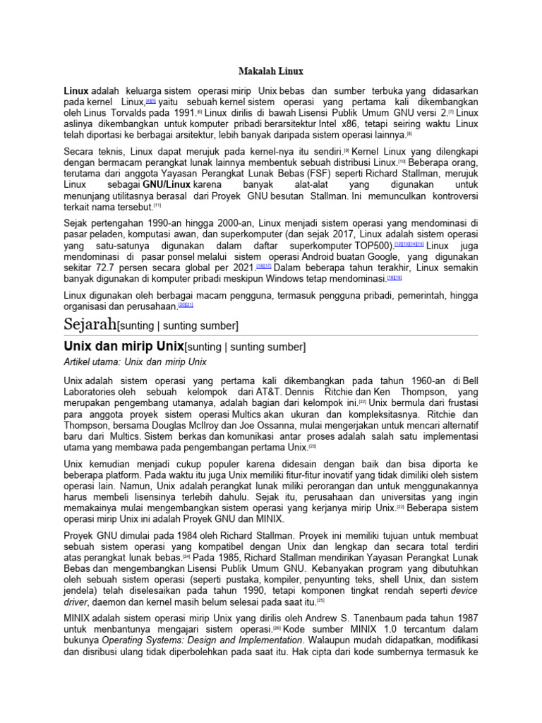 Makalah Pengertian Linux | PDF