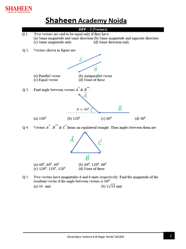 uploads1655278005DPP 1 Vectors | PDF | Euclidean Vector | Angle