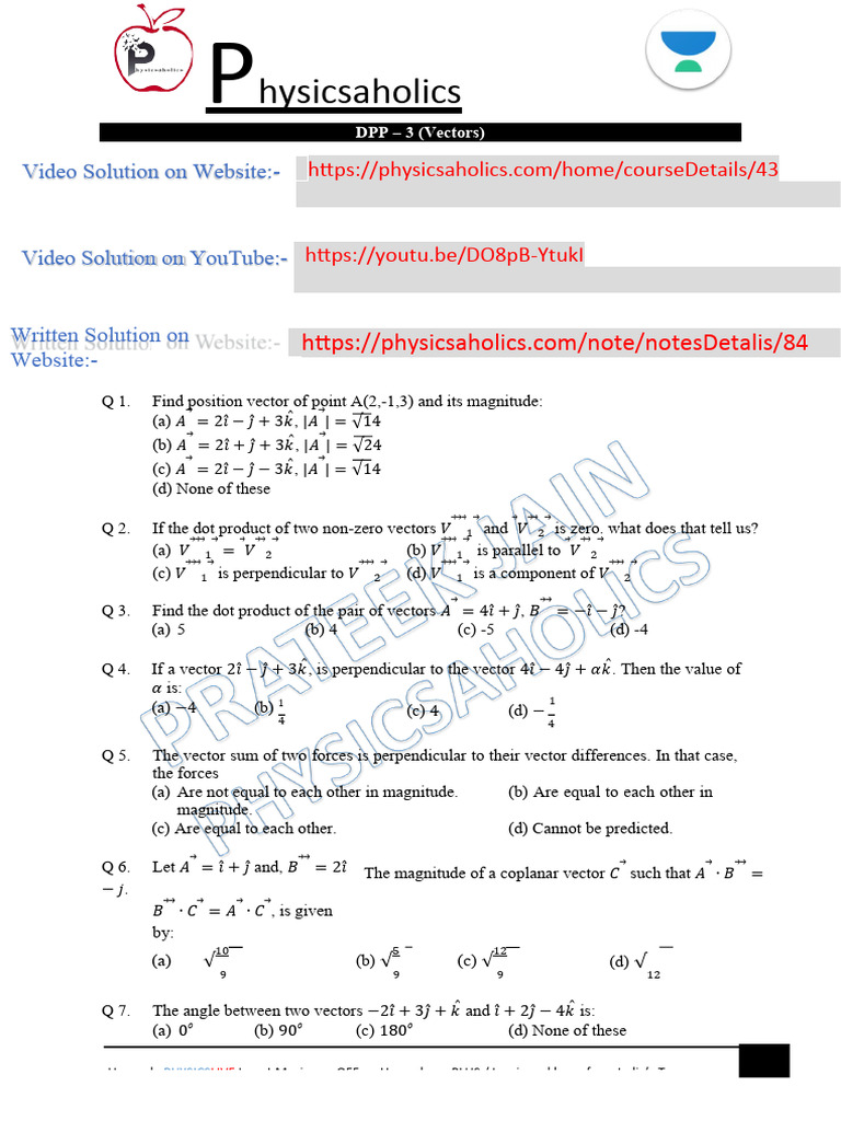 uploads1655278108DPP 3 Vectors | PDF | Euclidean Vector | Norm (Mathematics)