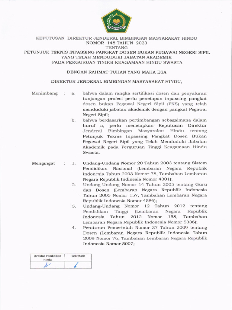 2023 06 20 Kep Dirjen 148 Juknis Inpassing Pangkat Dosen Bukan PNS - 2 ...