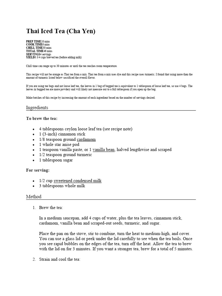 Thai Iced Tea (Cha Yen) | PDF | Tea | Teaspoon