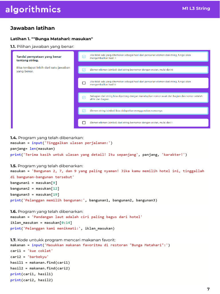 Contoh Solusi M1P3 String | PDF | Metode & Bahan Ajar | Komputer
