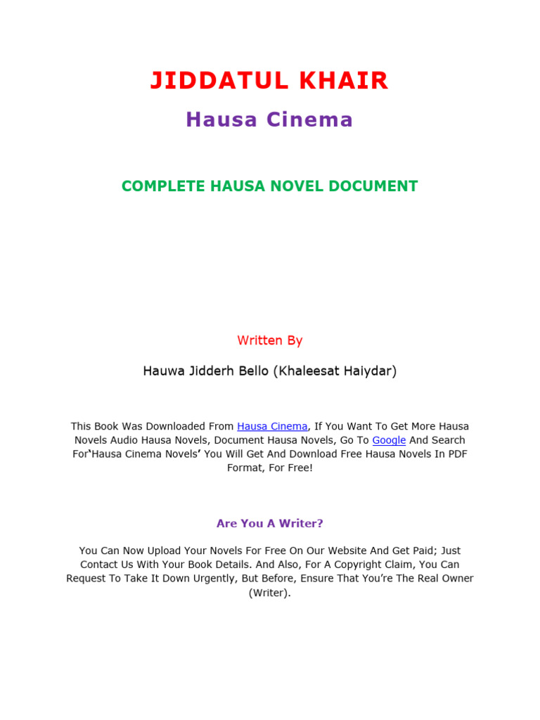 Jiddatul Khair Complete Hausa Novel | PDF