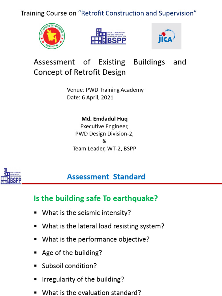 Presentation On Assessment of Existing Building and Concept of Retrofit ...