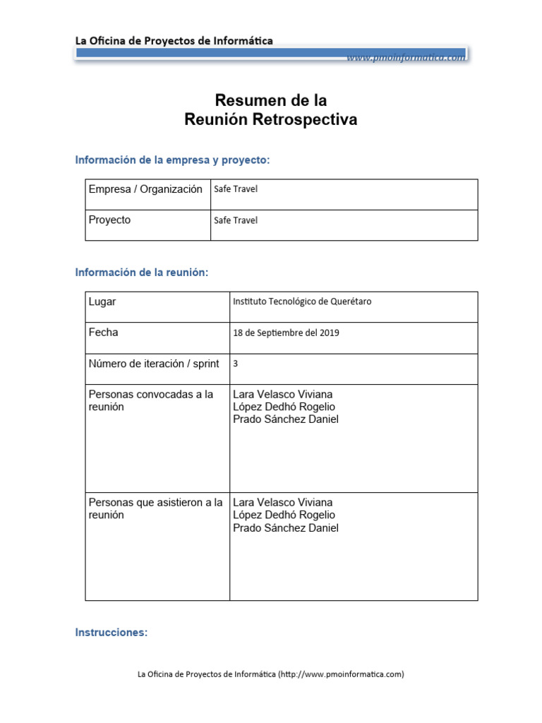 PMOInformatica Plantilla Resumen Reunion Retrospectiva (Copia) | PDF ...