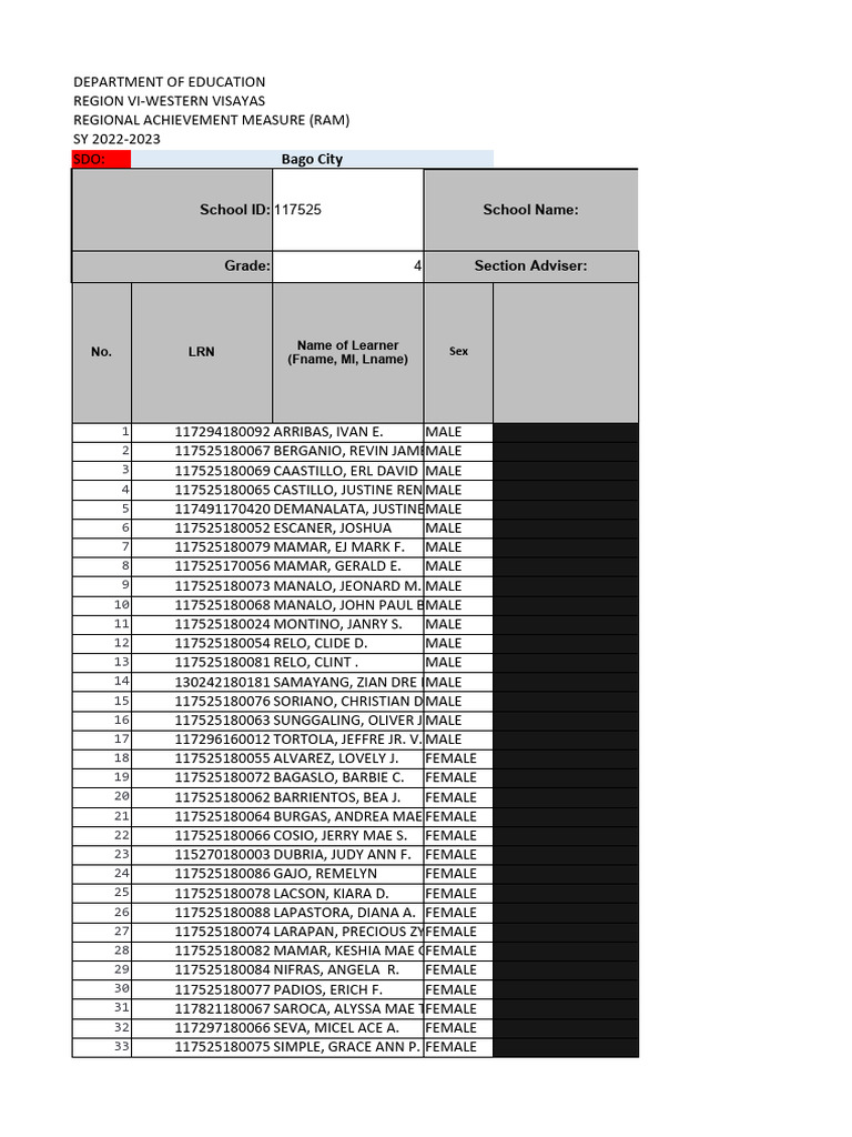 Class-Scoresheet Grade 4 Tabucol | PDF