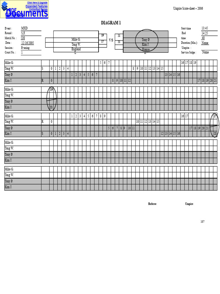 Umpires Score Sheet Sample | PDF | Referee | Sports