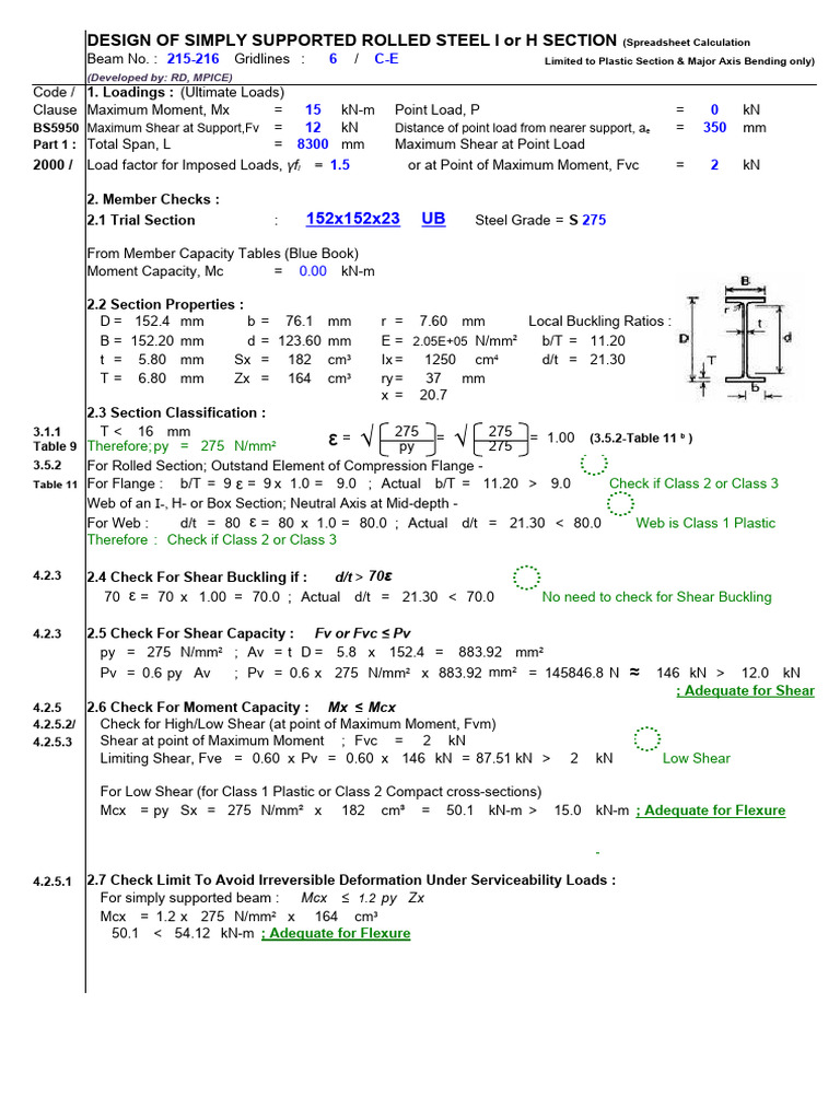 Design of Steel I-Section (BS5950) | PDF | Buckling | Bending