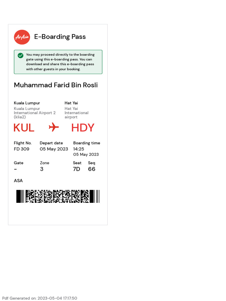 E-Boarding Pass for Flight FD 309 | PDF