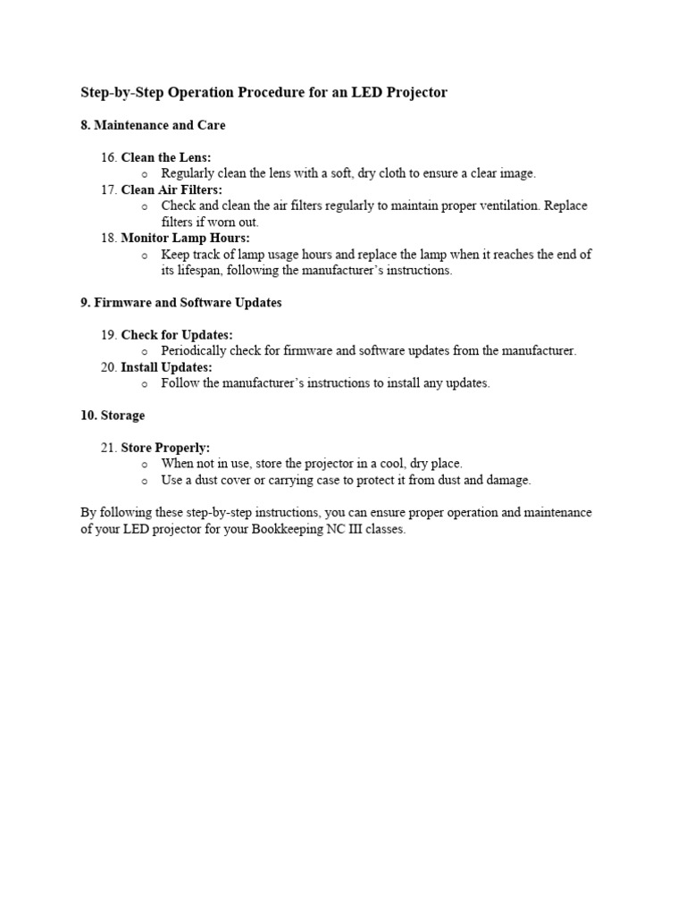 Step-by-Step Operation Procedure For An LED Projector: 8. Maintenance ...