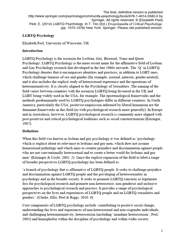 LGBTQ Psychology 2014 ECP | PDF | Lgbt | LGBTQIA+ Studies