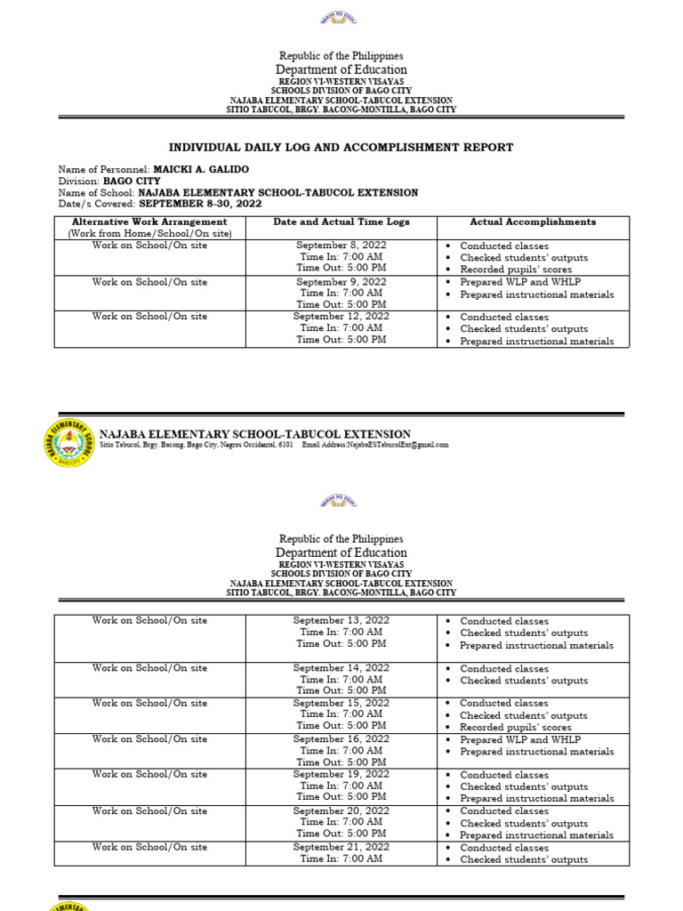 Individual Daily Log and Accomplishment Report-1 | PDF