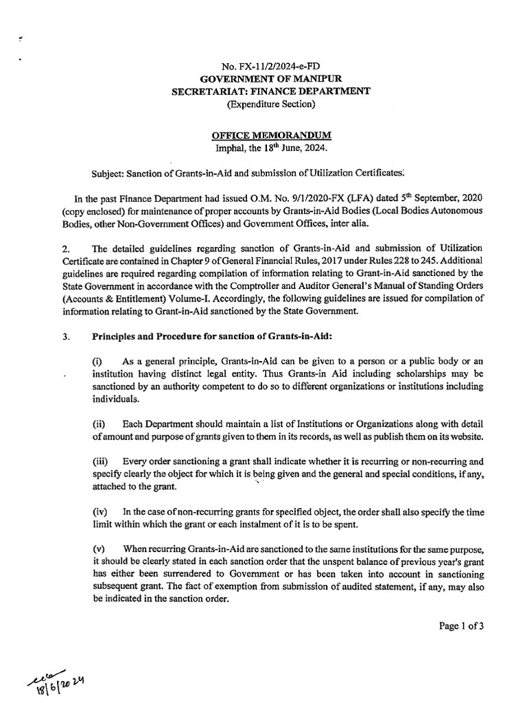 OM - Sanction of GIA | PDF