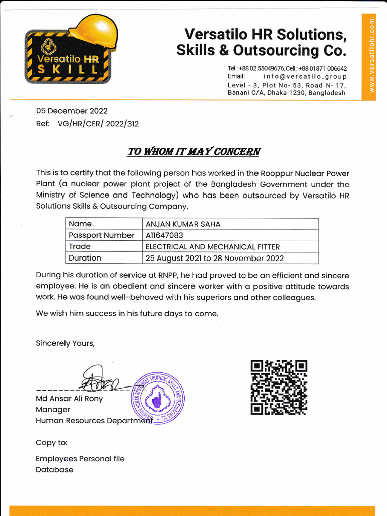 Anjan Kumar Saha- Experience Certificate-1 | PDF