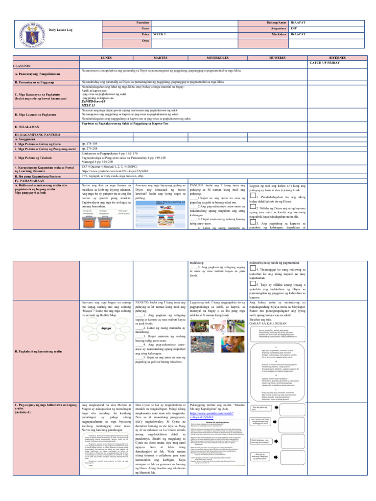 Q4 Esp 4 DLL Week 1 | PDF