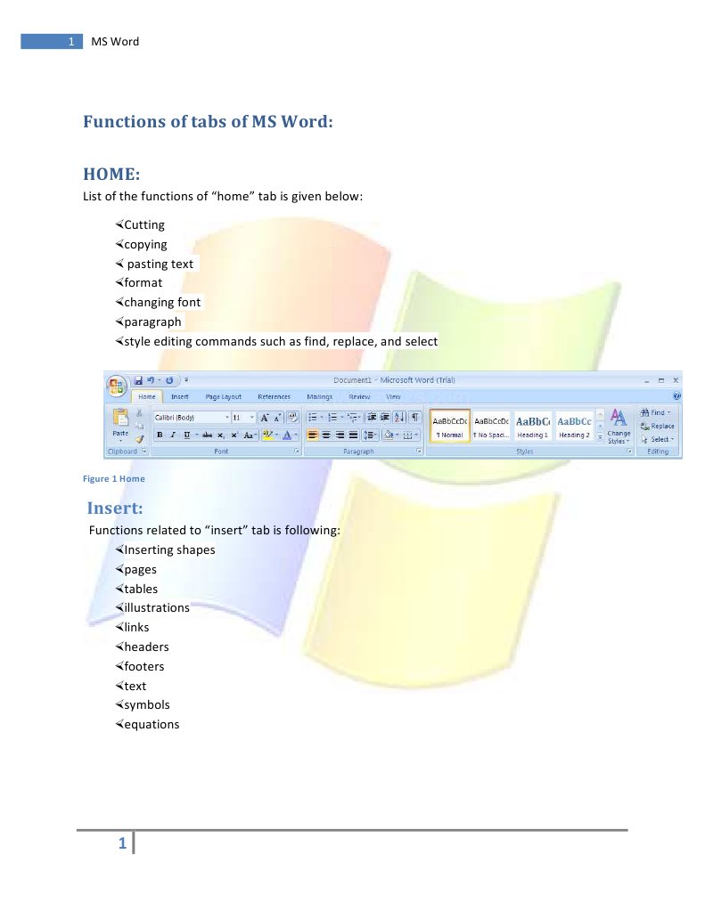 Functions of Tabs of MS Word | PDF | Microsoft Word | Typefaces