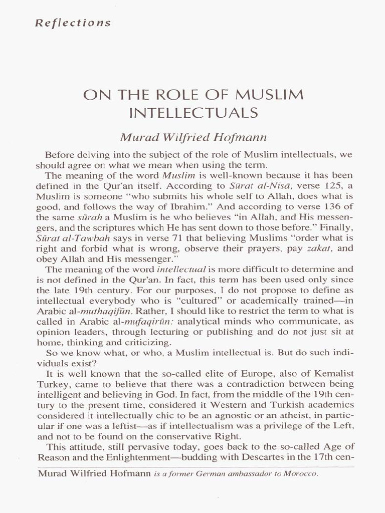 Reflections On The Role of Muslim Intellectuals | PDF | Quran | Islam