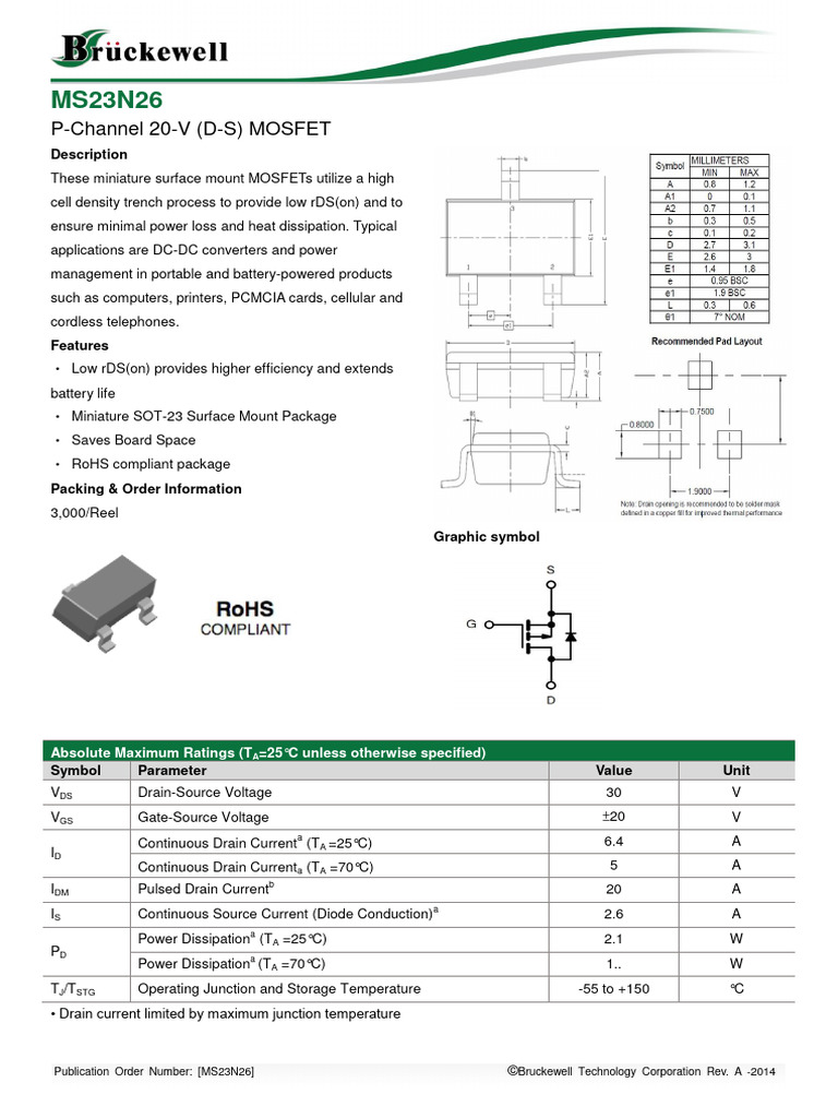 P-Channel 20-V (D-S) MOSFET: Description | PDF | Field Effect Transistor | Mosfet