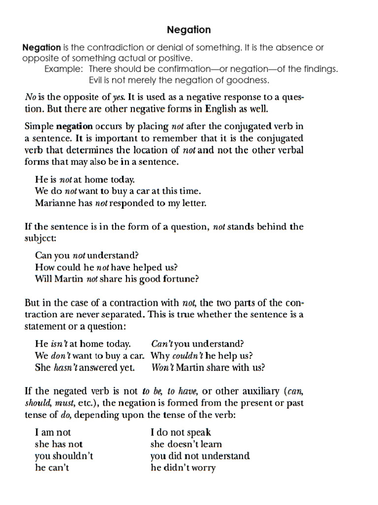 Negation Examples and Exercises | PDF | Language Arts & Discipline ...
