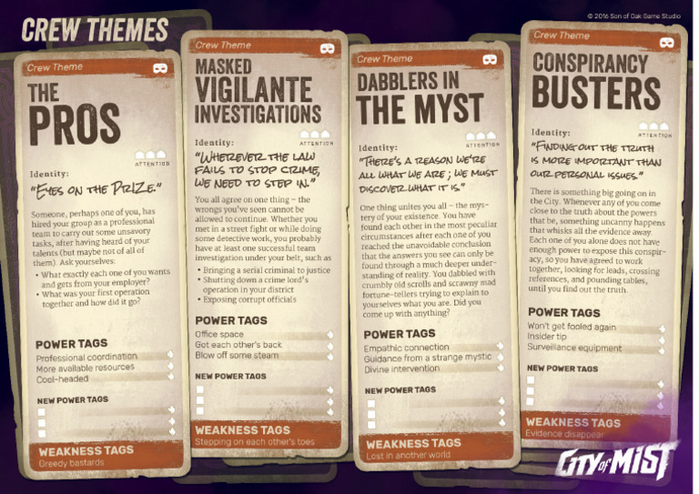 City of Mist - Crew Themes | PDF